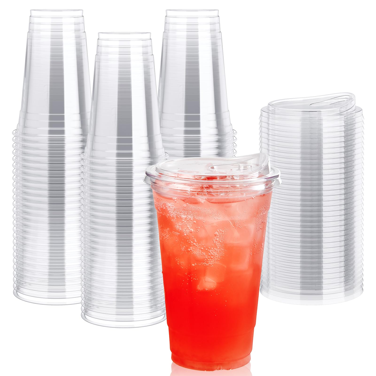 Lilymicky 90 PACK 20 oz Clear Plastic Cups With Strawless Sip Lids ...