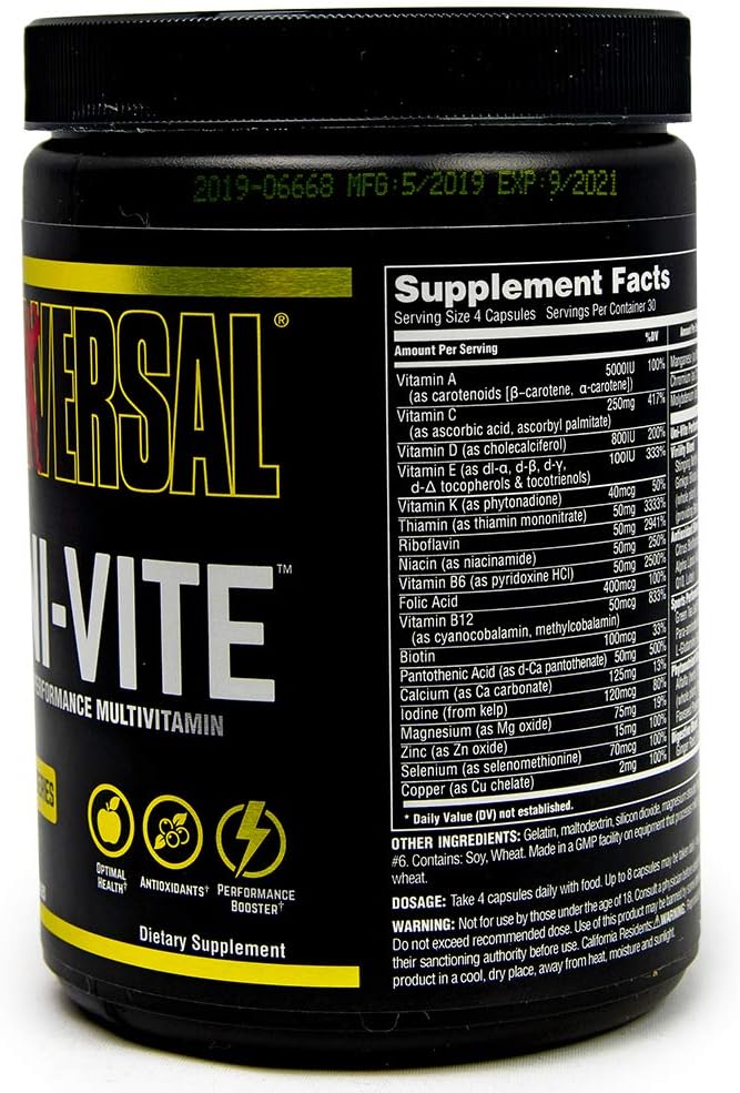 Universal Nutrition Uni-Vite Capsules – 30 Day Supply of Highly Potent ...