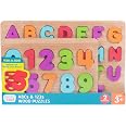 Amazon.com: Chuckle & Roar Wooden Puzzle ABC and 123 Theme 2 Pack ...