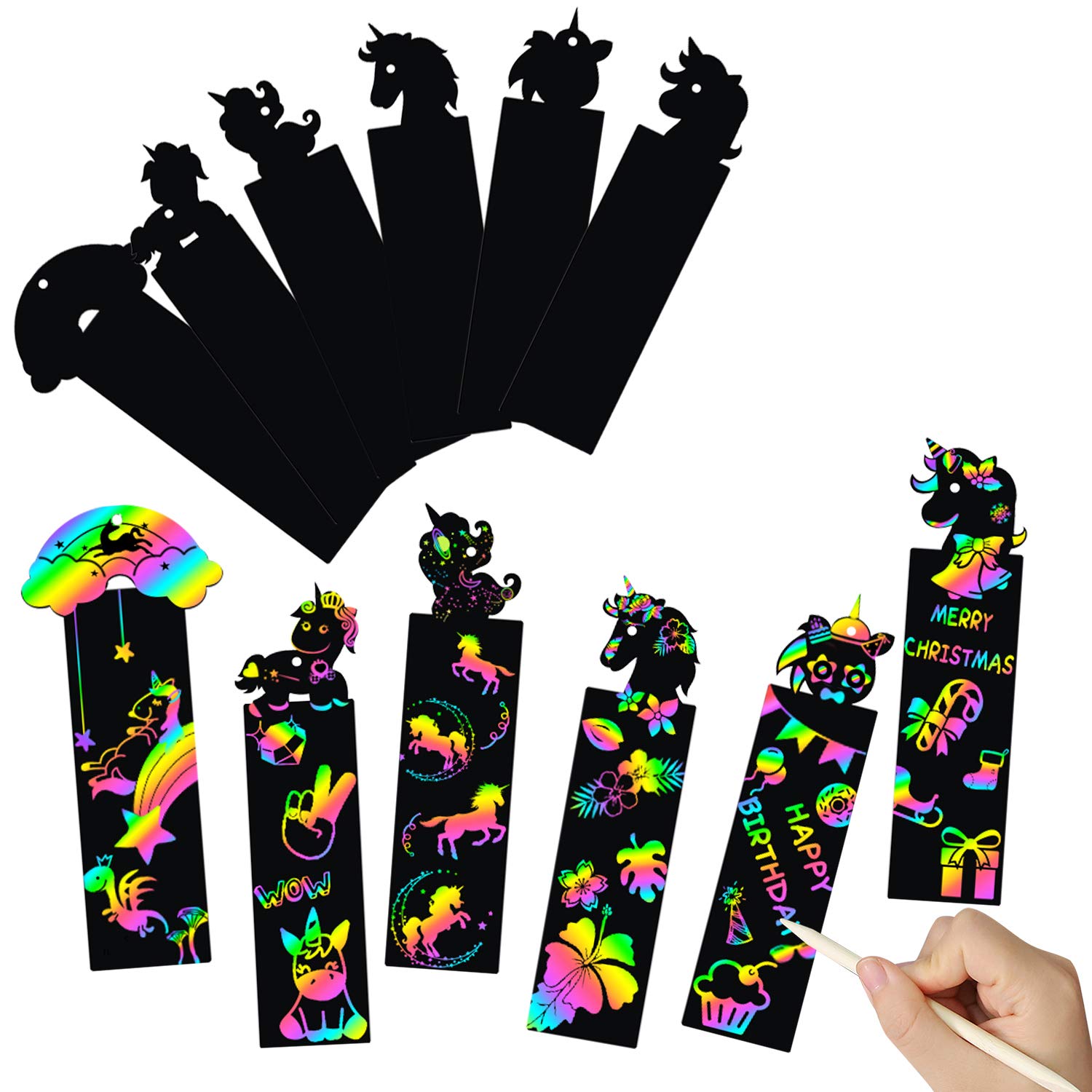 Buy MALLMALL6 60Pcs Unicorn Scratch Bookmarks Rainbow Unicorn Scratch ...