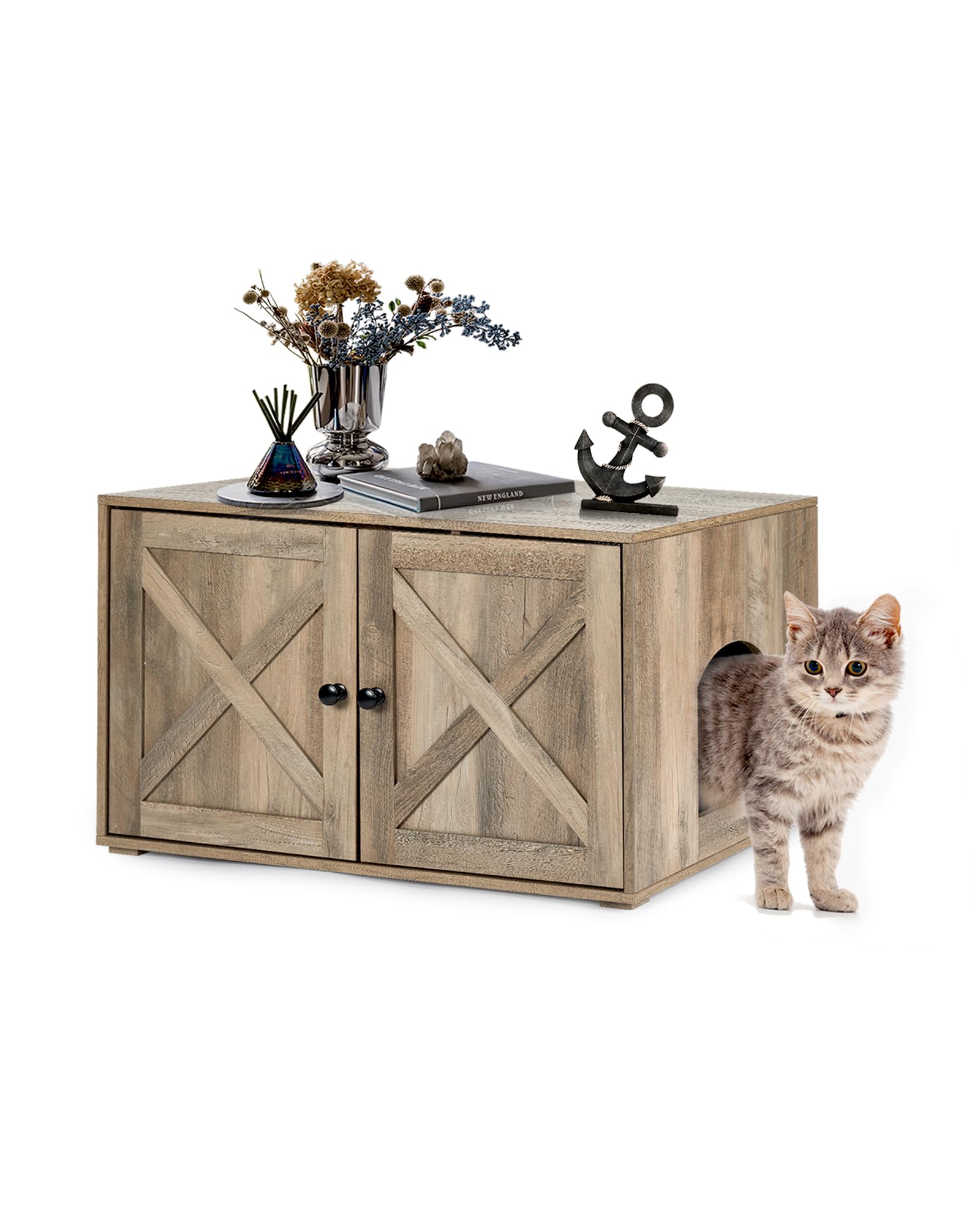 Upolana Cat ter Box Enclosure, 32 inch Hidden Litter Box Furniture with ...