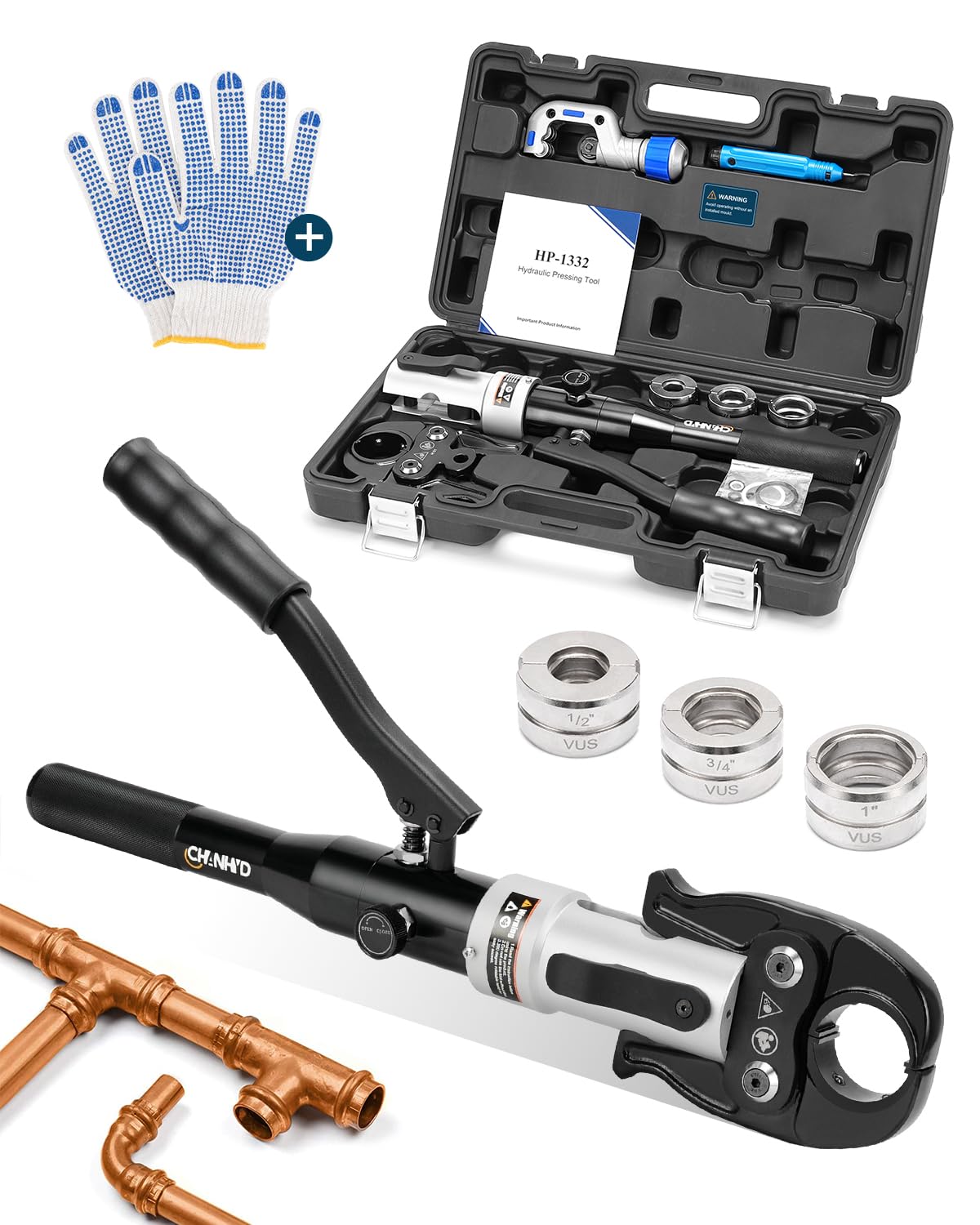 CHANHYD Hydraulic Copper Tube Fittings 1/2, 3/4, 1" Press Crimping Tool ...