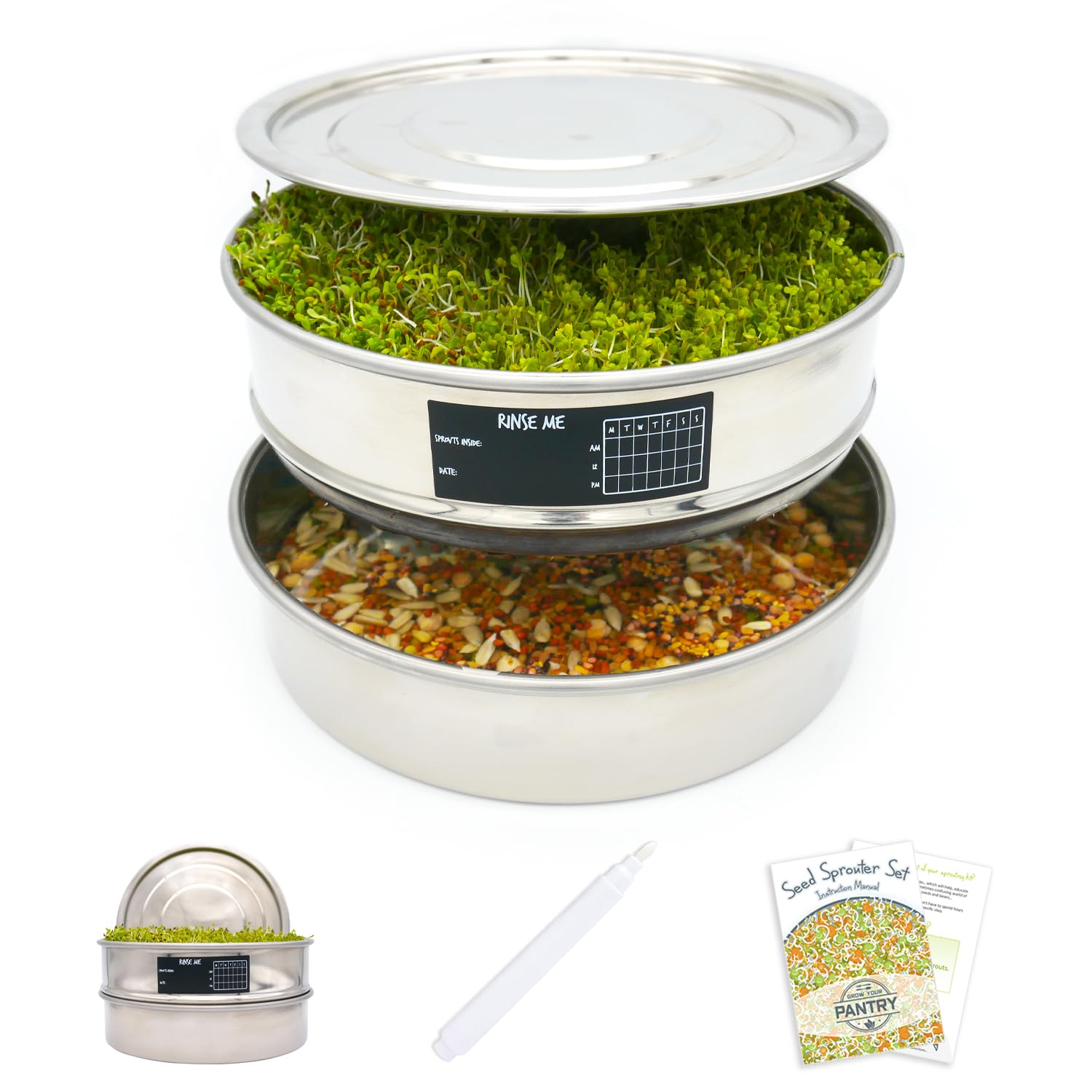 GROW YOUR PANTRY Stainless Steel Sprouts Growing Kit: 2-Tier Sprouting ...