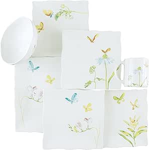 Amazon.com | 222 5th Butterfly Flight 12-Piece Dinnerware Set Square ...