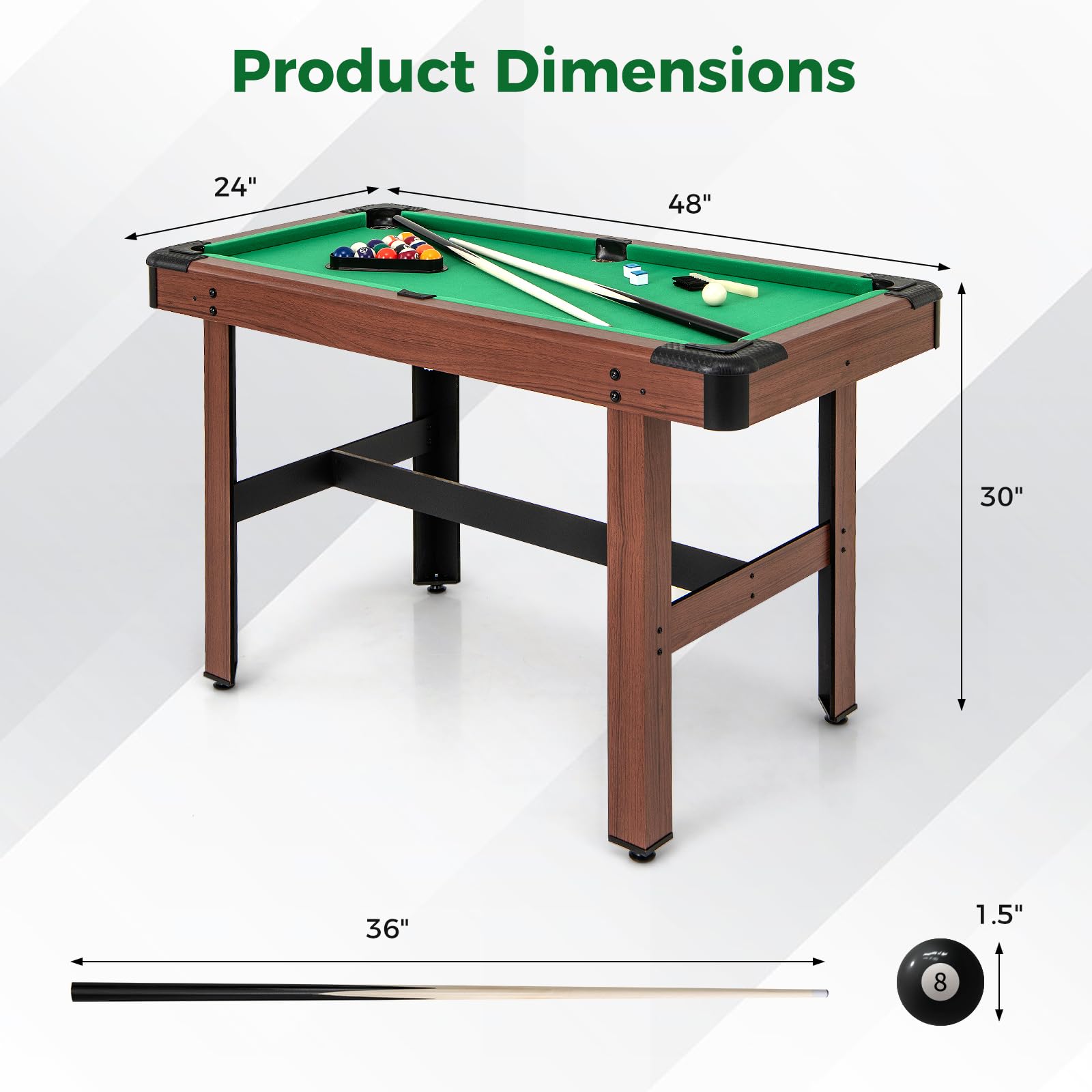 GYMAX Pool Table, 48 Inch Wooden Billiard Tables With 16 Balls, 2 Cue ...