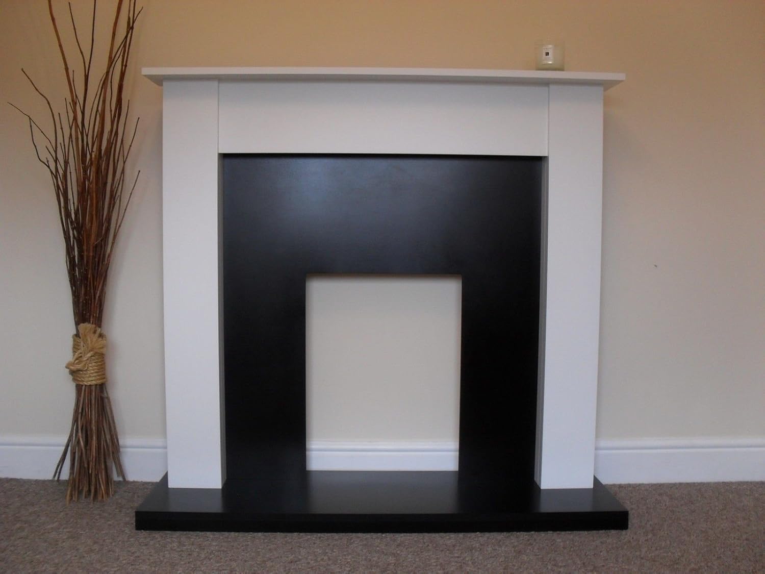 Electric White Surround Black Back Panel and Hearth Modern Set Flat ...