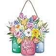 Amazon.com: Hello Spring Door Sign Colorful Floral Spring Hanging Sign ...