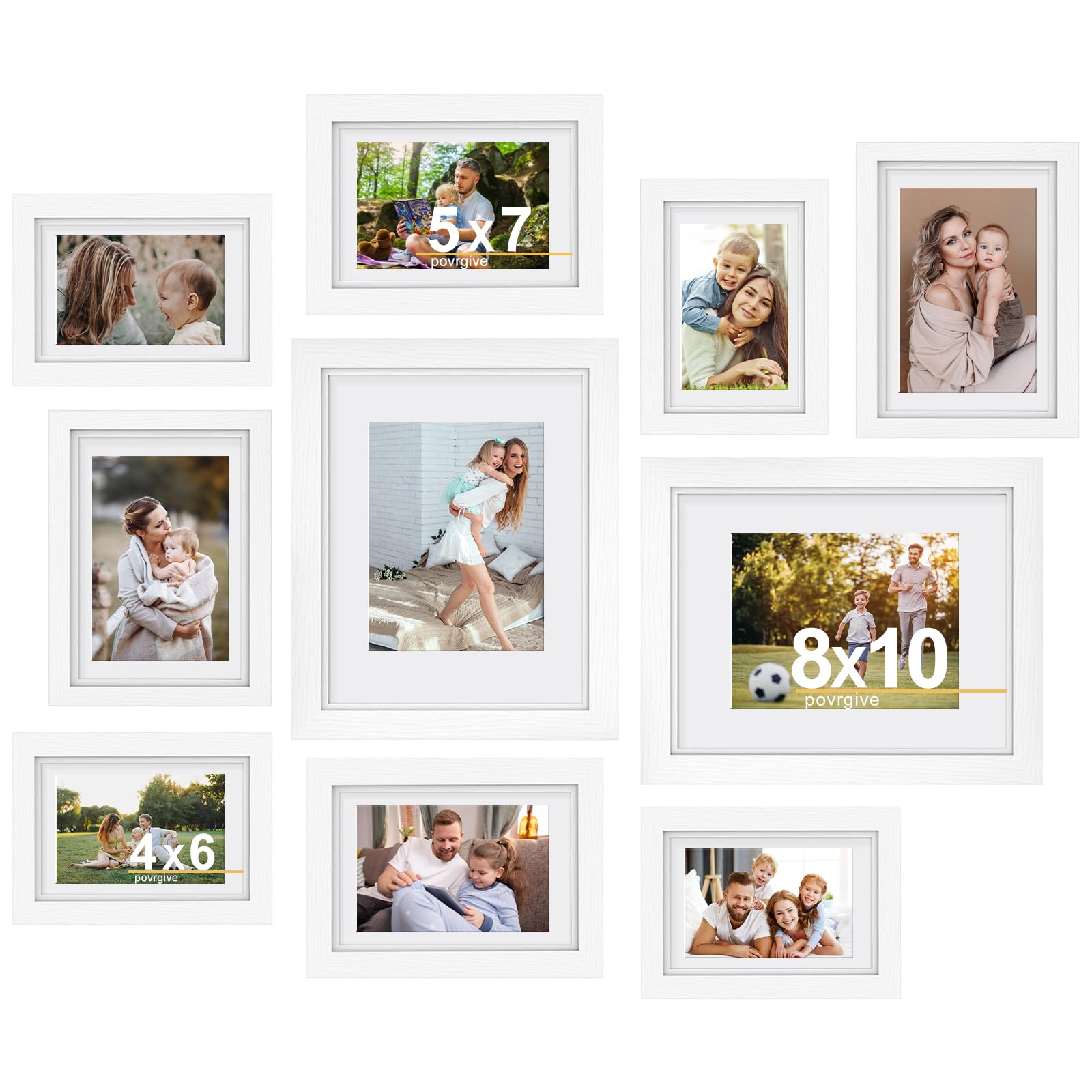 Povrgive Picture Frames Set of 10 White, Bulk MDF Frames for 8x10, 5x7 ...