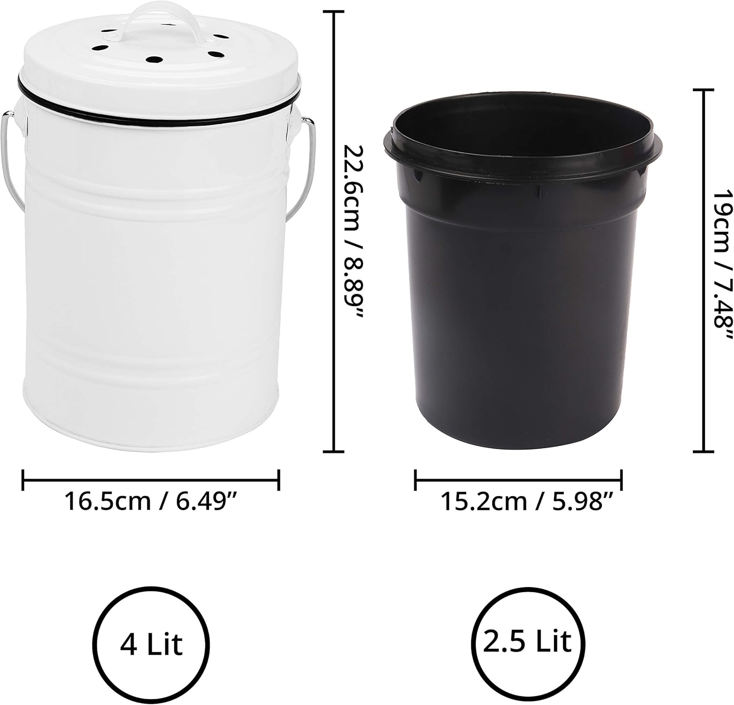 BELLE VOUS White 4L Kitchen Compost Bin – Food Waste Bin for Indoors ...