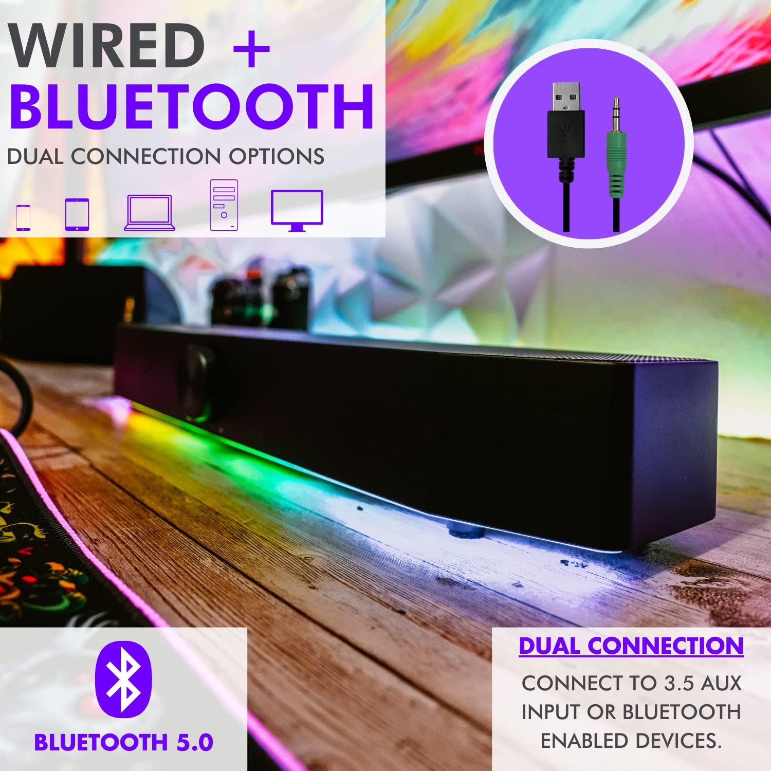 Mua Computer Soundbar for Desktop - (Wired | Wireless) USB RGB Gaming ...