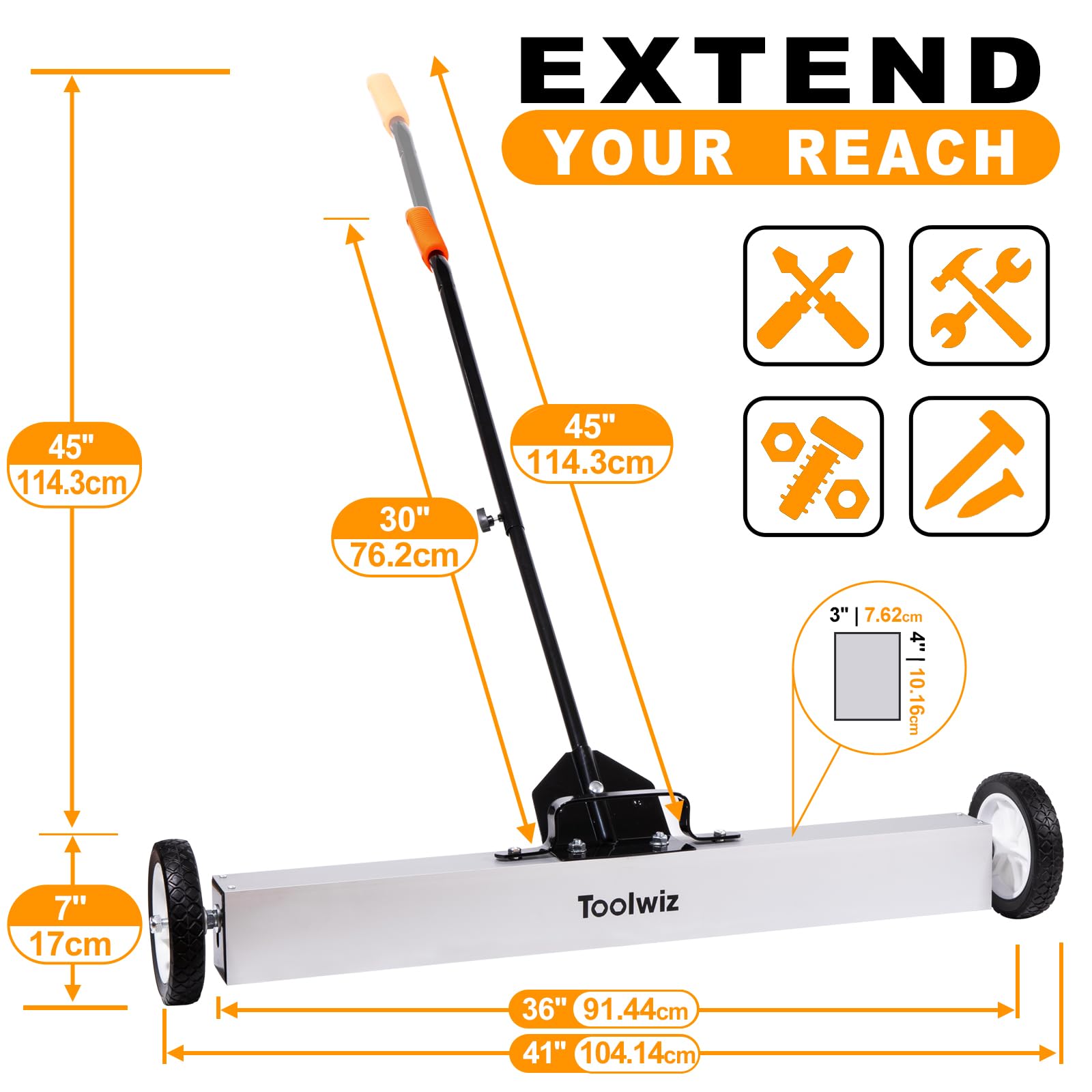 Mua Toolwiz 36'' Magnetic Sweeper with Wheels, 50 Lbs Capacity Rolling ...