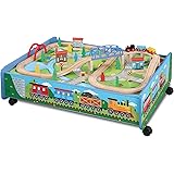 Amazon.com: 50 Piece Wooden Train Set with Activity Table & Storage Bin ...
