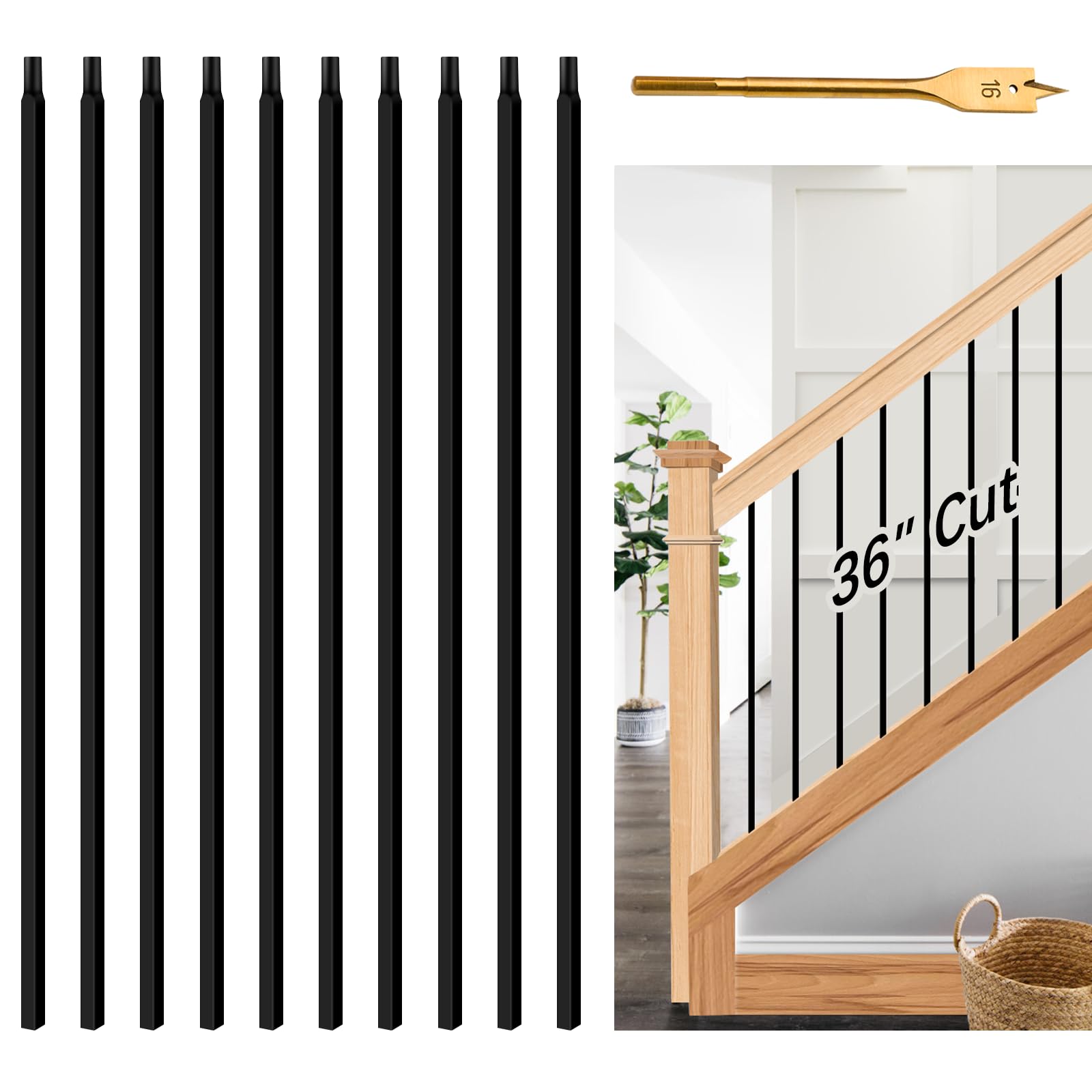 Gyykzz 10 Pack Iron Stair Balusters, 36"" Balusters for Staircase ...