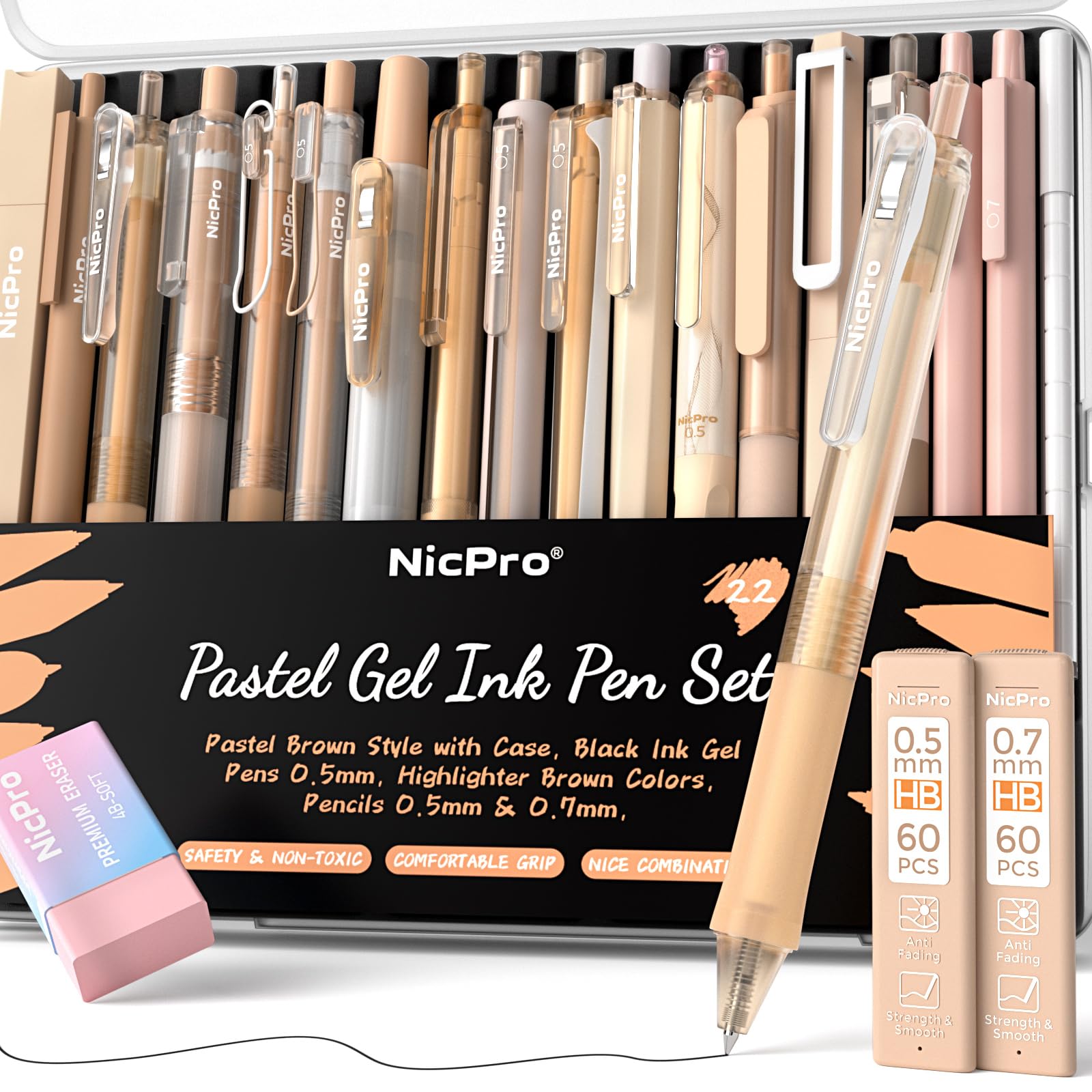 Nicpro 22 PCS Pastel Gel Ink Pen Set,12 Black Ink Pens with 2 Pack ...