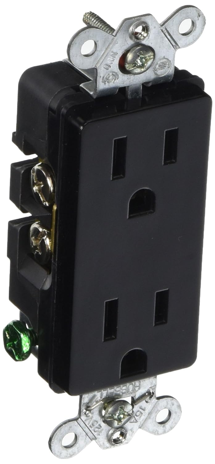 Hubbell HBL2152BK Decorator-Style Duplex Receptacle, 15 amp, 125V, 5 ...