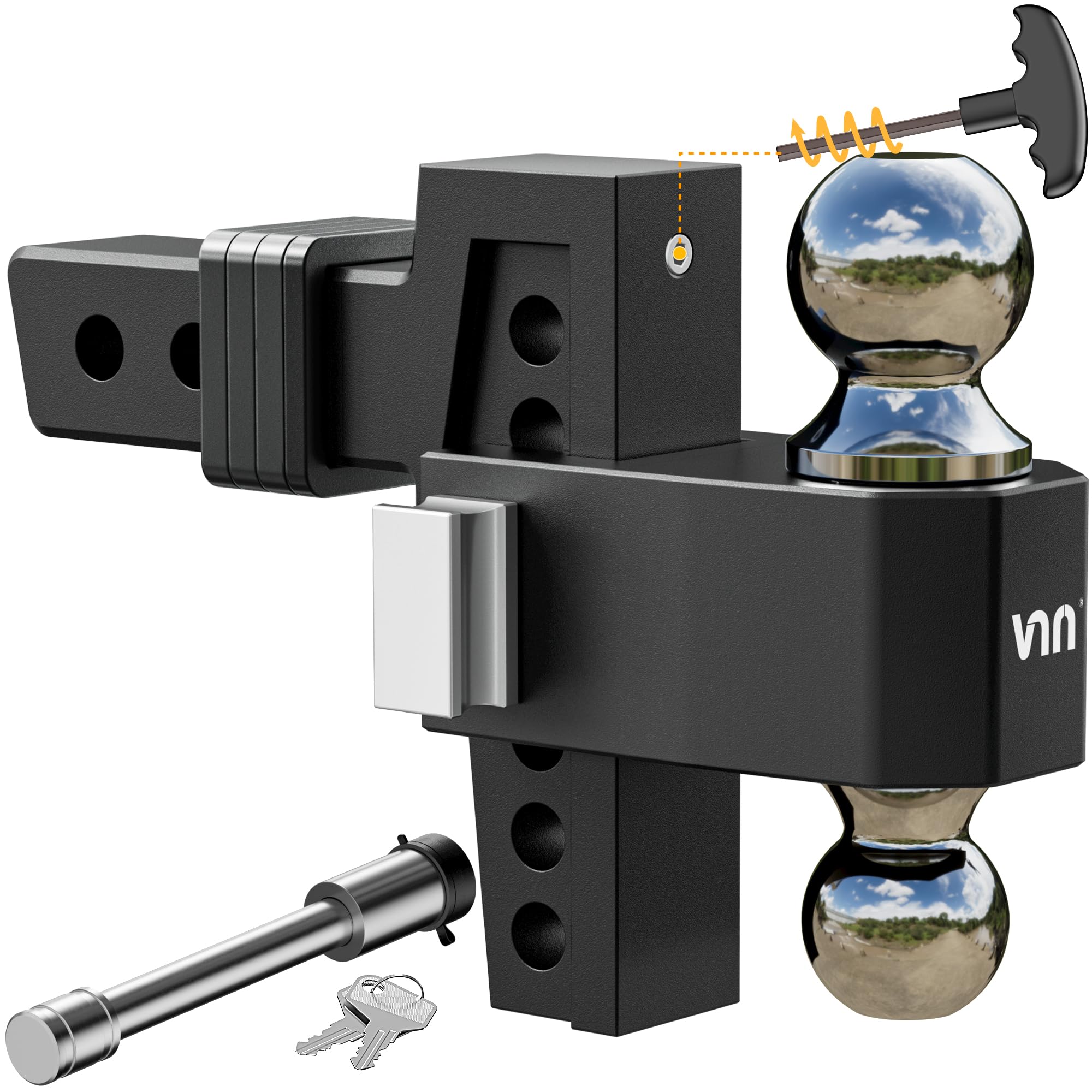 VNN Adjustable Drop Hitch, Dual-Ball(2'', 2-5/16'') Fits 2-Inch ...