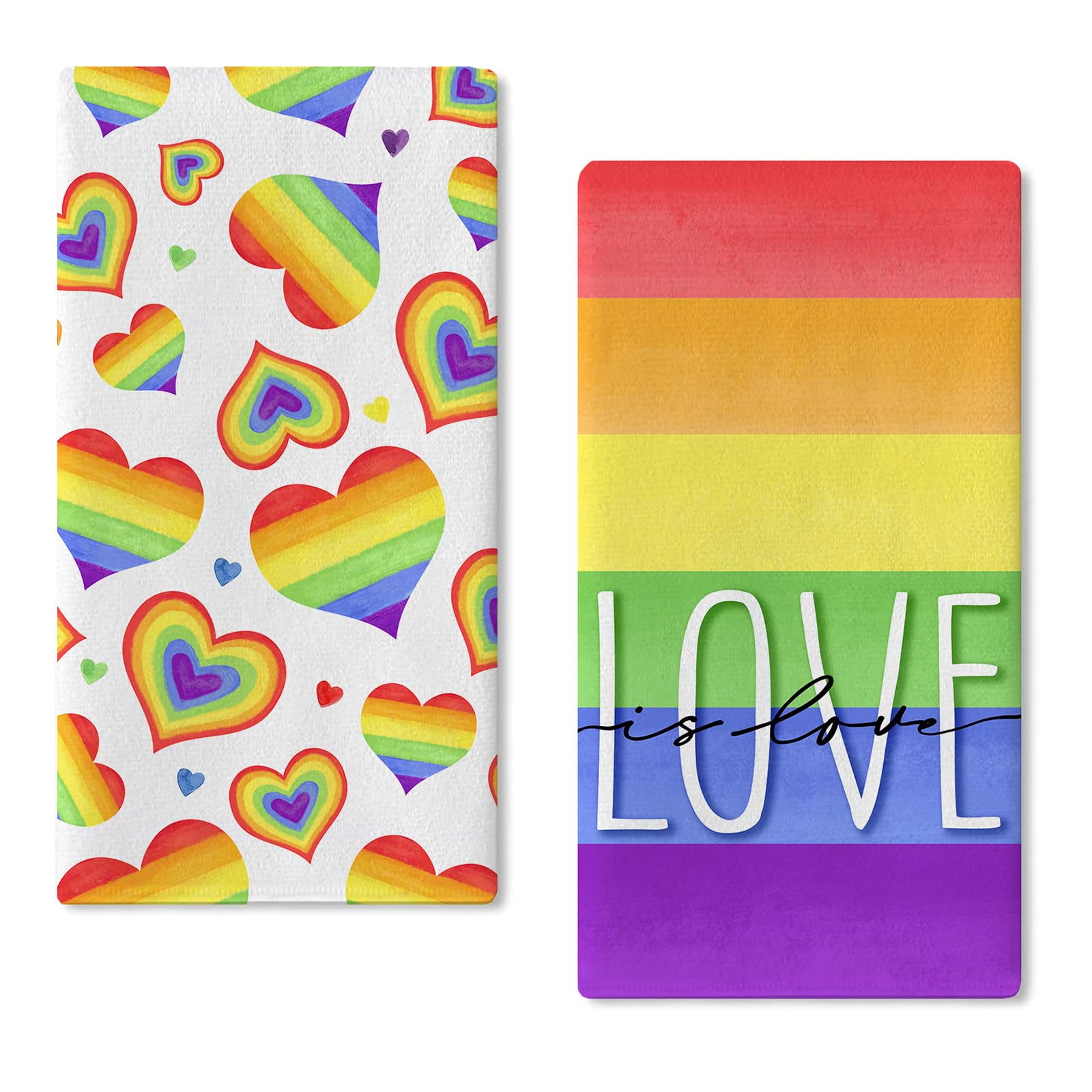 Seliem Love is Love Rainbow Kitchen Dish Towels Set of 2, LGBTQ Hearts ...