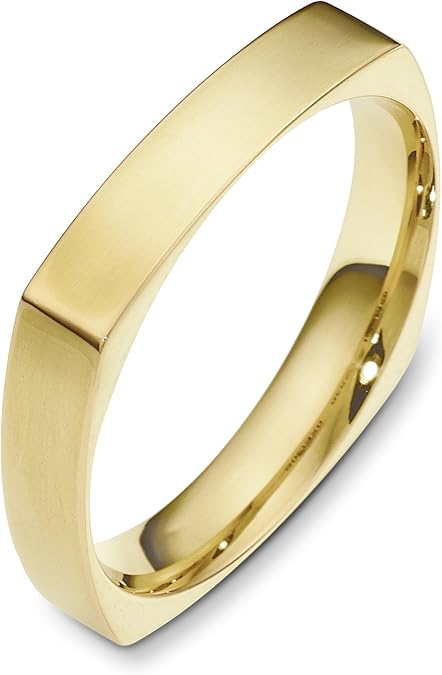 Men's 18K Yellow Gold 4mm Square Comfort Fit Wedding Band Ring | Amazon.com