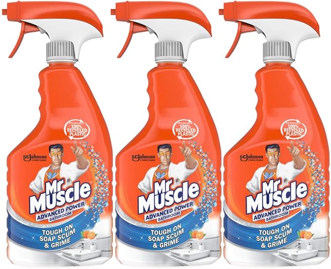 3 x 750ml Mr Muscle Bathroom Soap Grime Cleaner Spray Advanced Mandarin ...