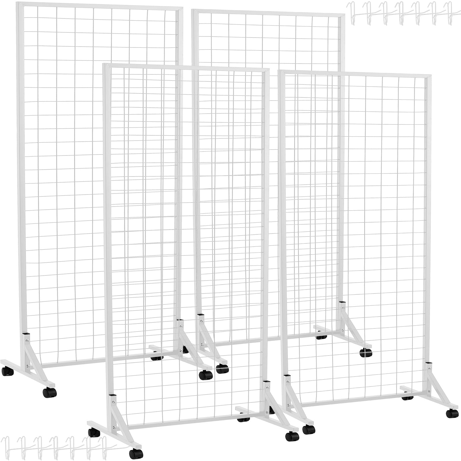 Blulu 4 Pcs Standing Grid Panels Tower with S Hook 2' x 6' T Base Grid ...
