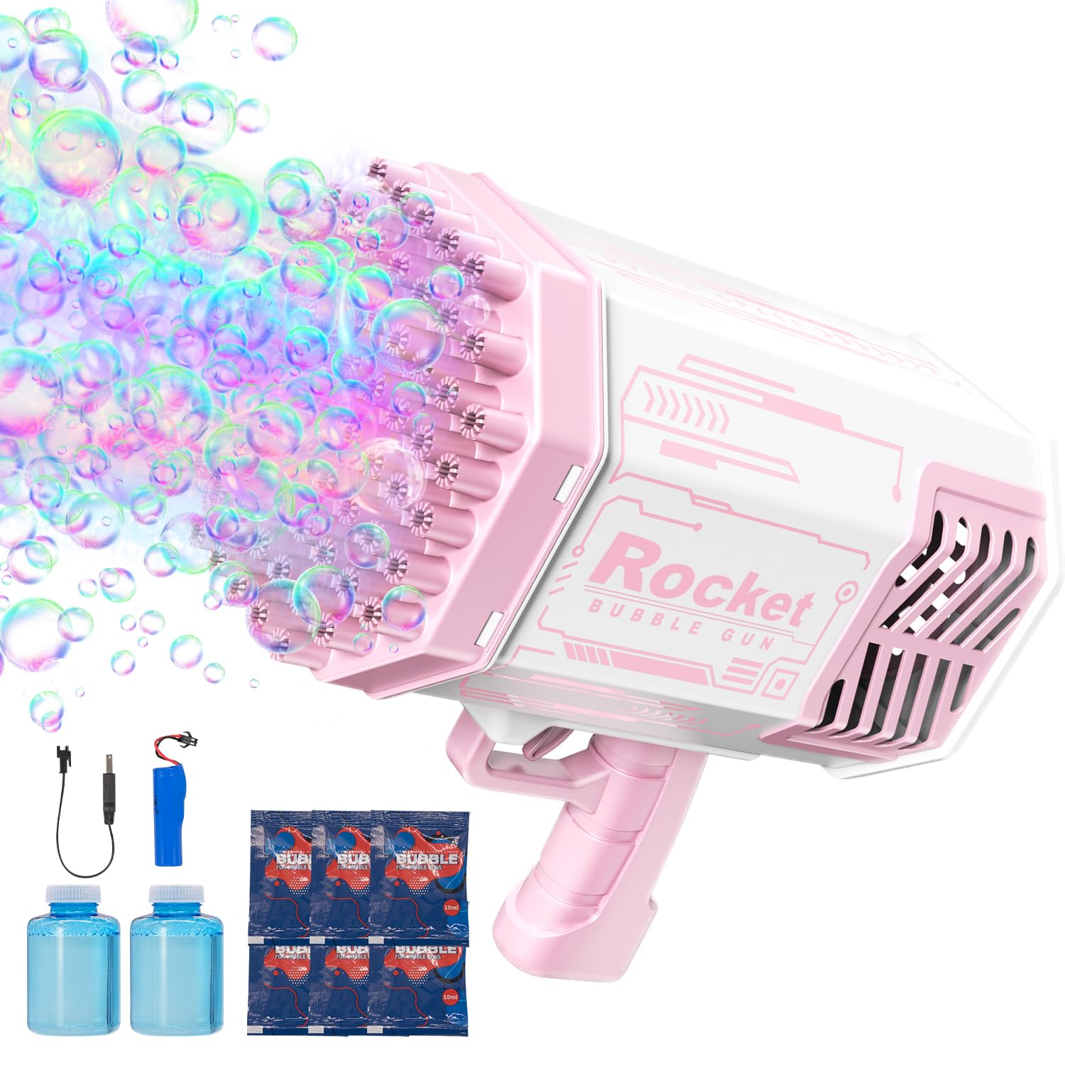 Bubble Guns Blaster 69 Holes with 2 Bubble Solution (4.4 oz Each ...