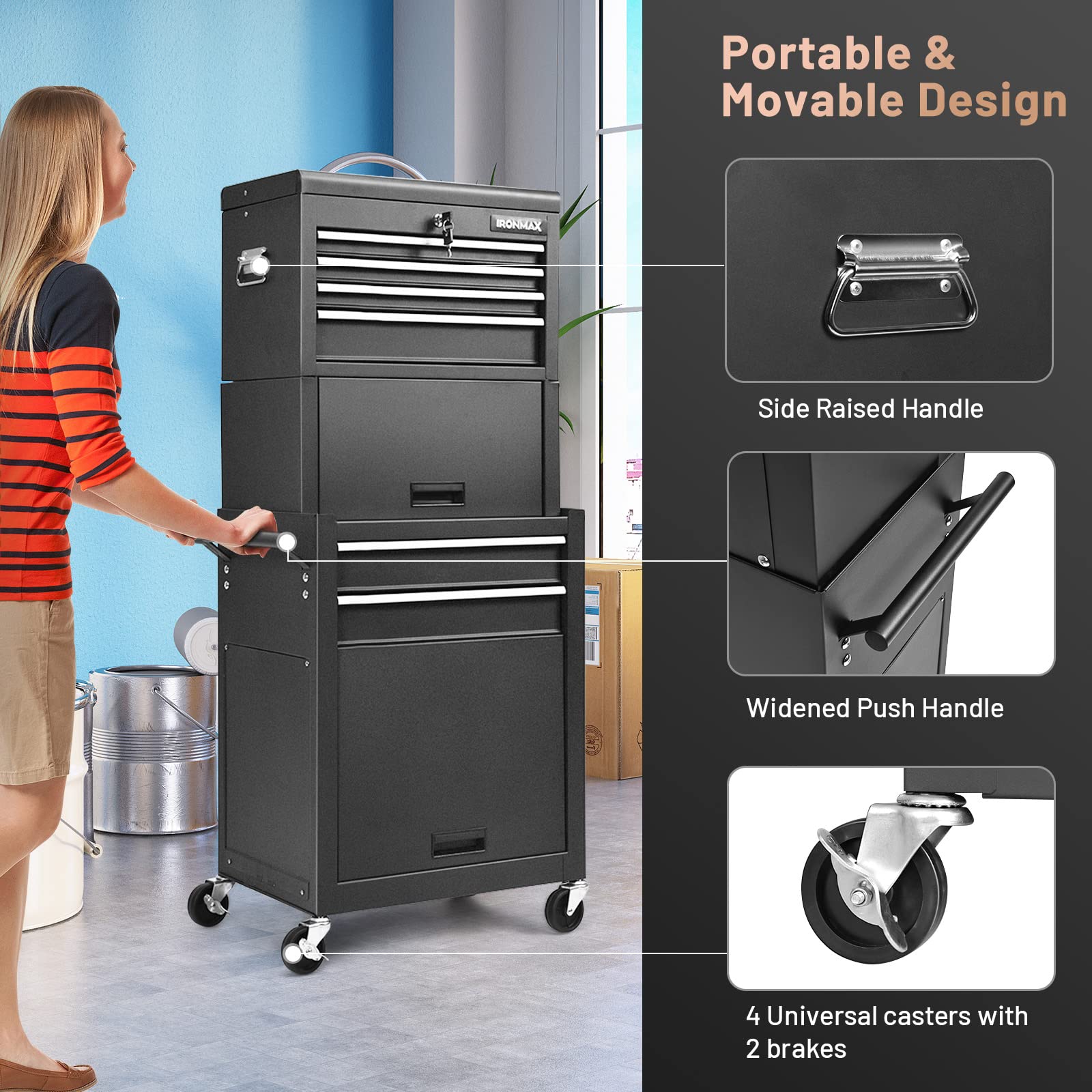 Mua ERGOMASTER 6-Drawer Rolling Tool Chest, Sturdy 3-in-1 Tool Box ...