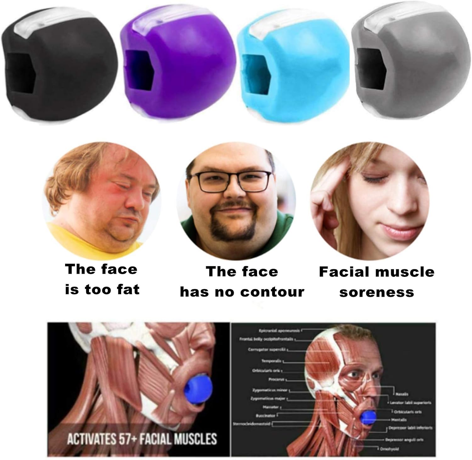 Jaw Exerciser Chew, Facial Jawline Fitness Ball Double Chin Exerciser ...