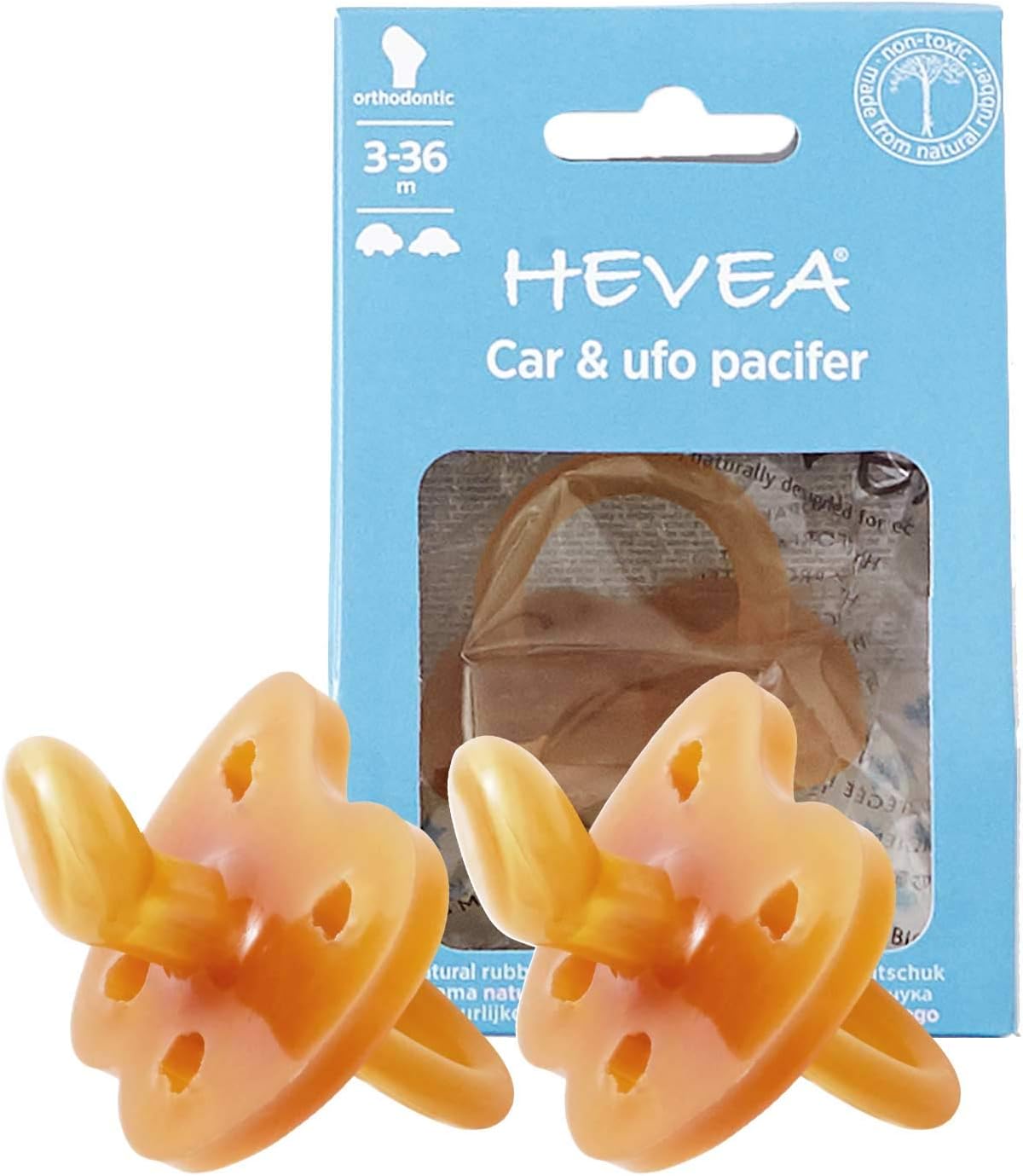 Hevea Pacifier 2 Pack Natural Rubber Orthodontic Dummy/Soother 3-36 ...