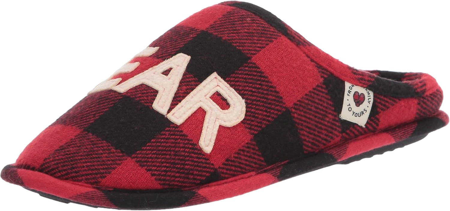 Amazon.com | Dearfoams Women's Auntie Bear Buffalo Plaid Clog Slipper ...