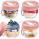 Amazon.com: Tamias Overnight Oats Containers with Lids, Spoons and Straws, Pack of 4 – 14 Oz ...