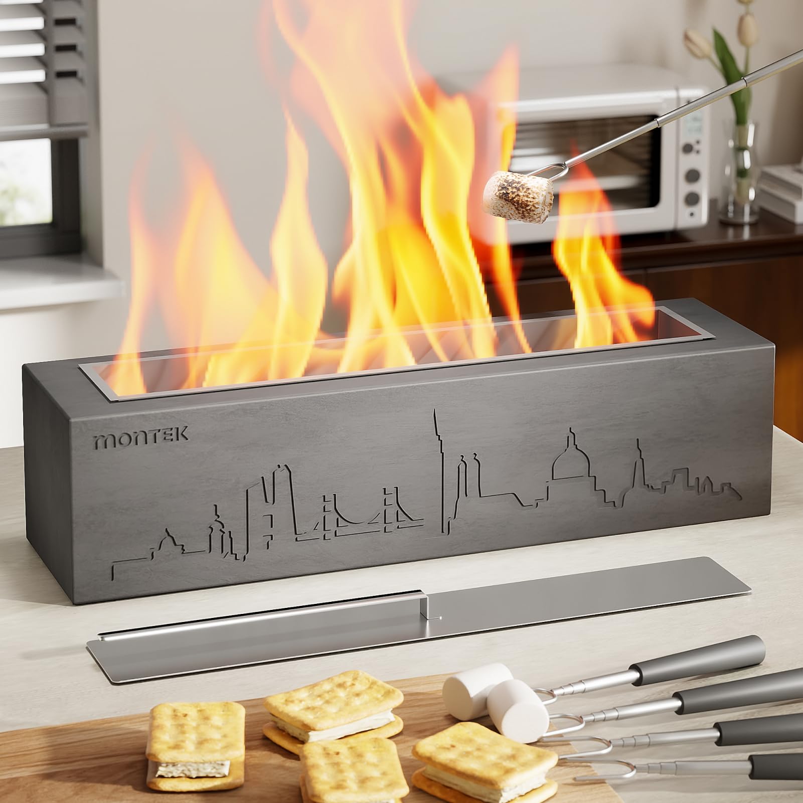 monTEK Tabletop Fire Pit, Concrete Table Top Firepit Indoor Outdoor ...