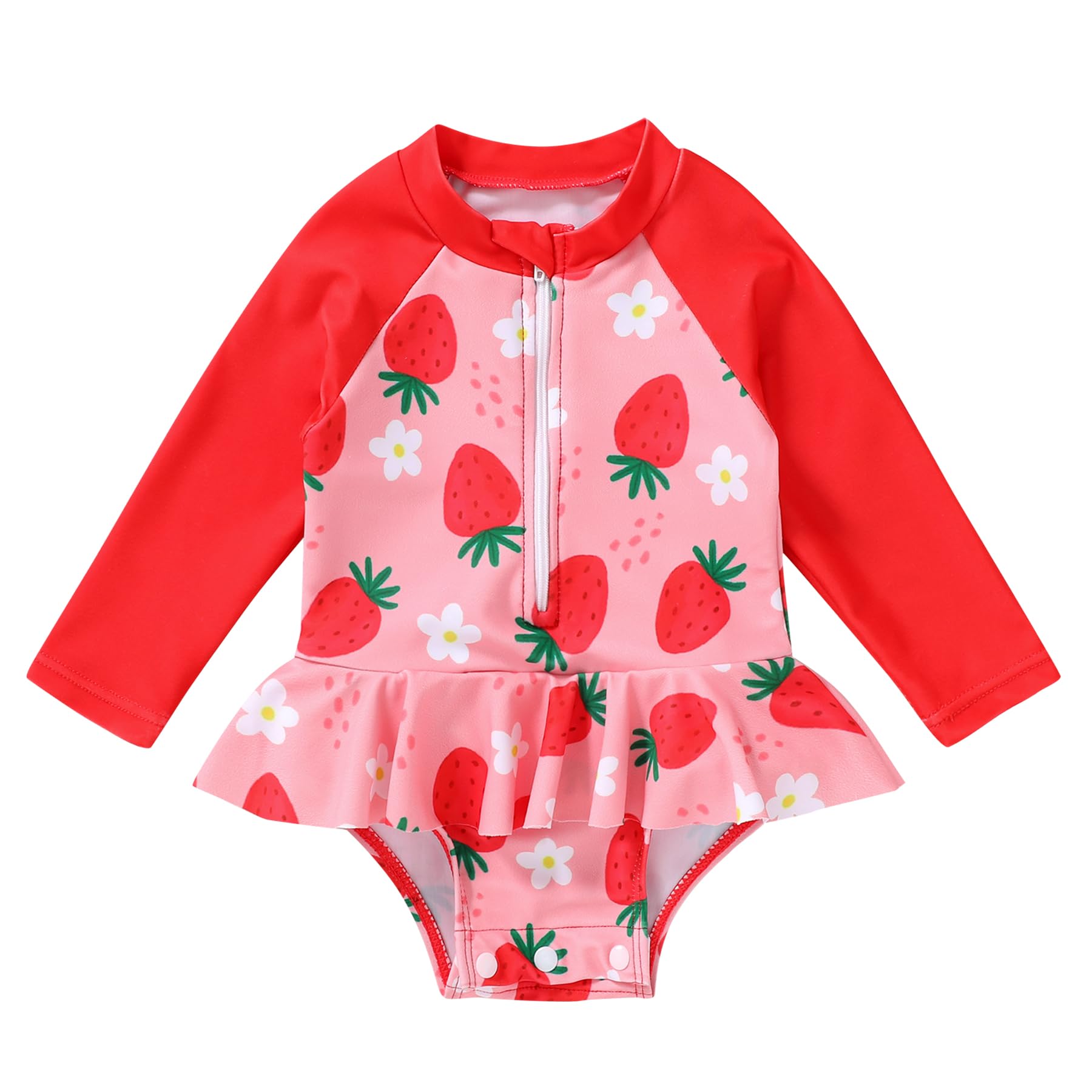 YOUNGER TREE Baby Swimsuit Girl Long Sleeve Ruffle Zipper Rash Guard Infant One Piece Swimwear ...