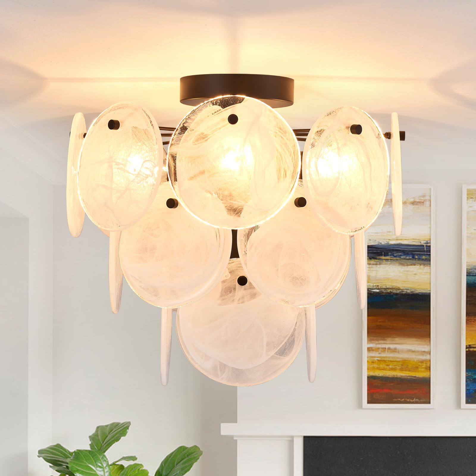 VANZARLA Modern Flush Mount Glass Ceiling Light, Black Hallway Lights ...
