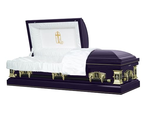 Titan Casket Purple Cross Steel Handcrafted Funeral Casket with Rubber ...