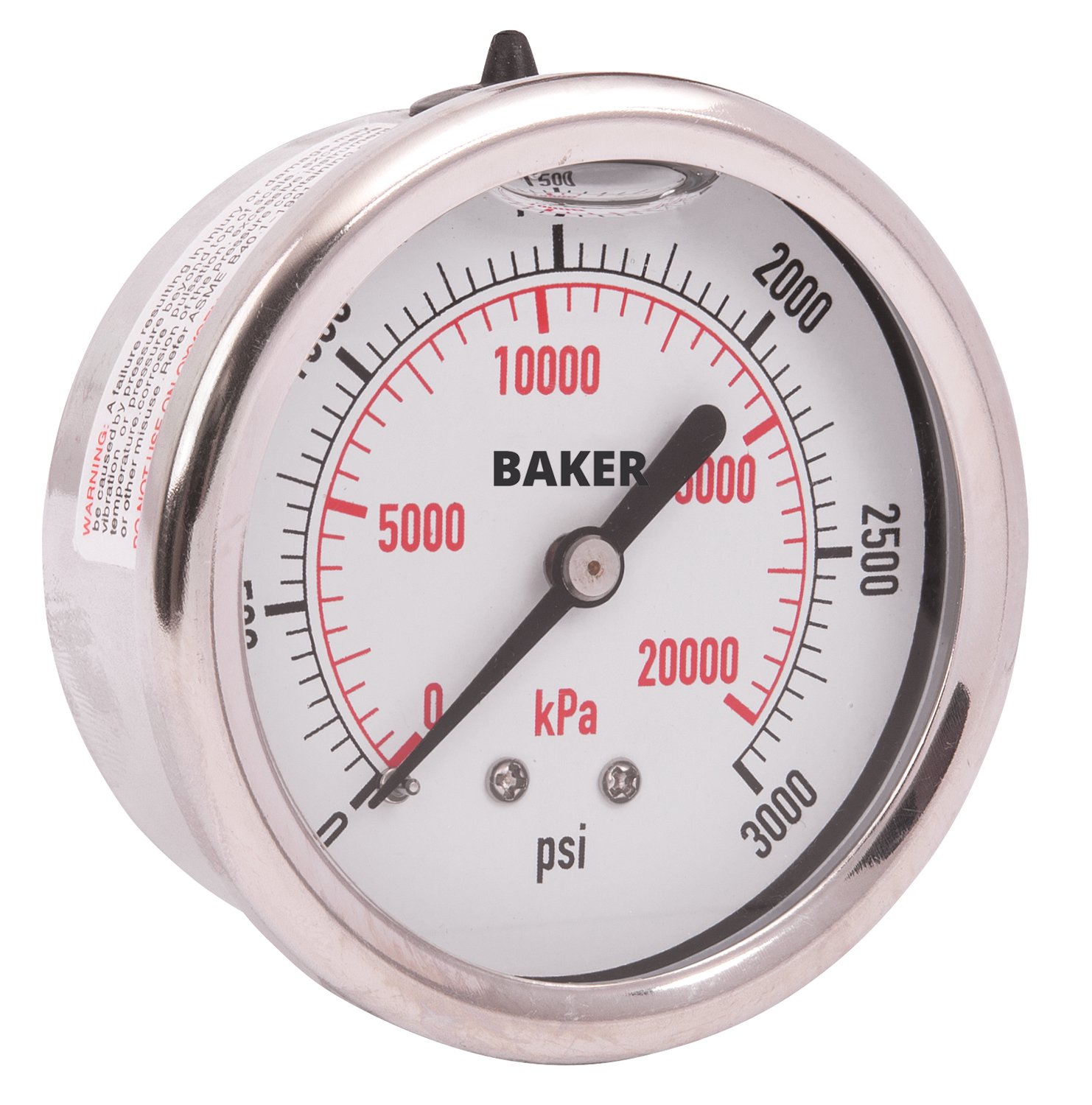Baker Instruments AHNC Series Stainless Steel Dual Scale Pressure Gauge ...