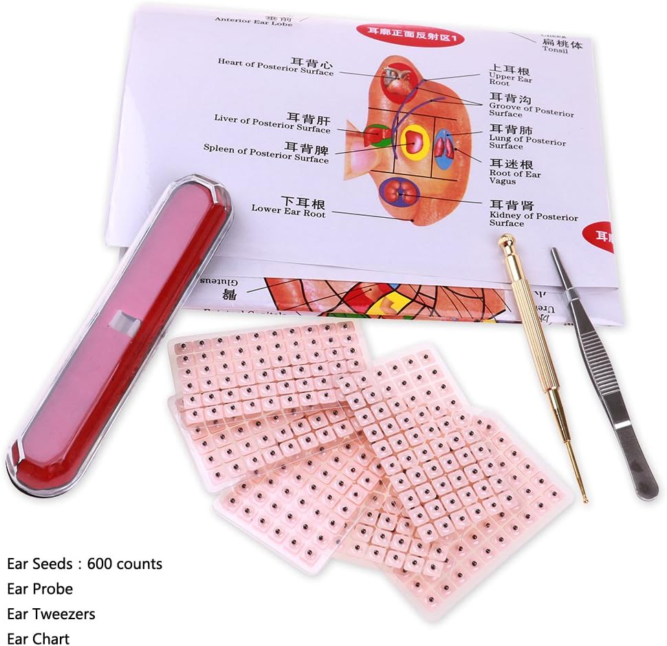 ADFEN Ear Seed Kit 600 Counts, Probe, Acupuncture Chart, Tweezers ...