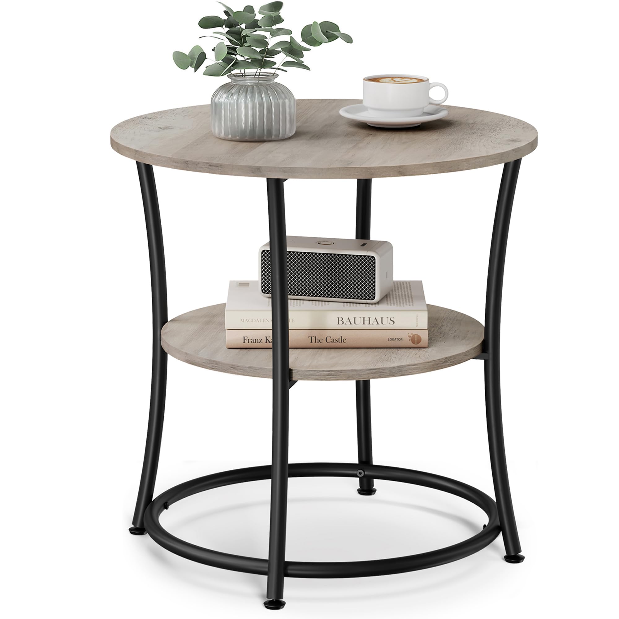 VASAGLE Side Table, Round End Table with 2 Storage Shelves for Living ...