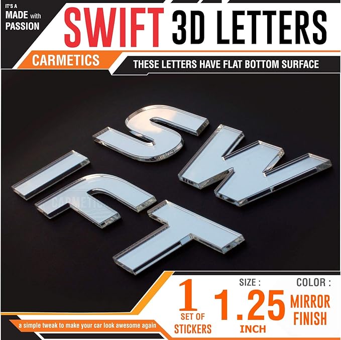 CarMetics Swift 3D Letters for Maruti Suzuki Swift 2018 Mirror Finish ...
