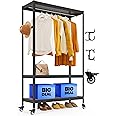 Amazon.com: HOMEDANT Heavy Duty Boltless Rolling Garment Rack with ...