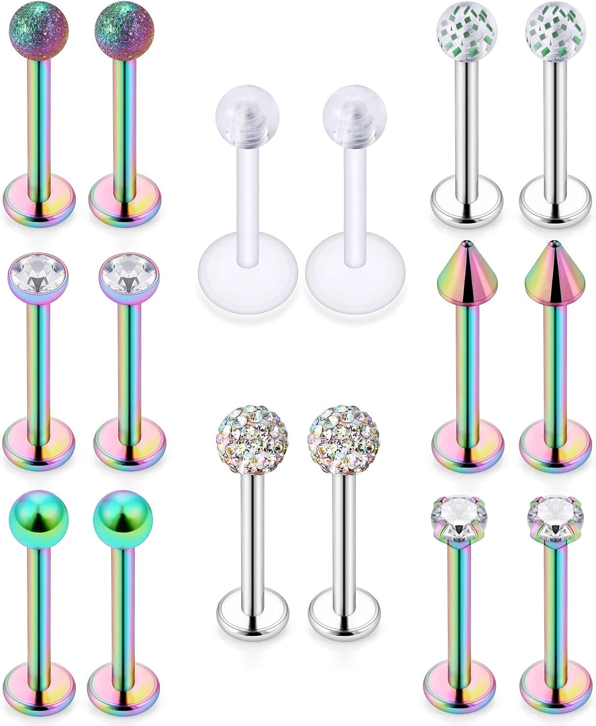 16 piercings de labio Ocptiy de 16 g, acero inoxidable 316L, circonita ...