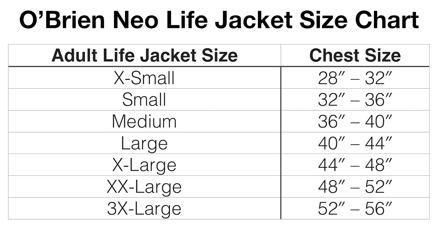 O brien Life Jacket Size Chart At Betty Ammerman Blog