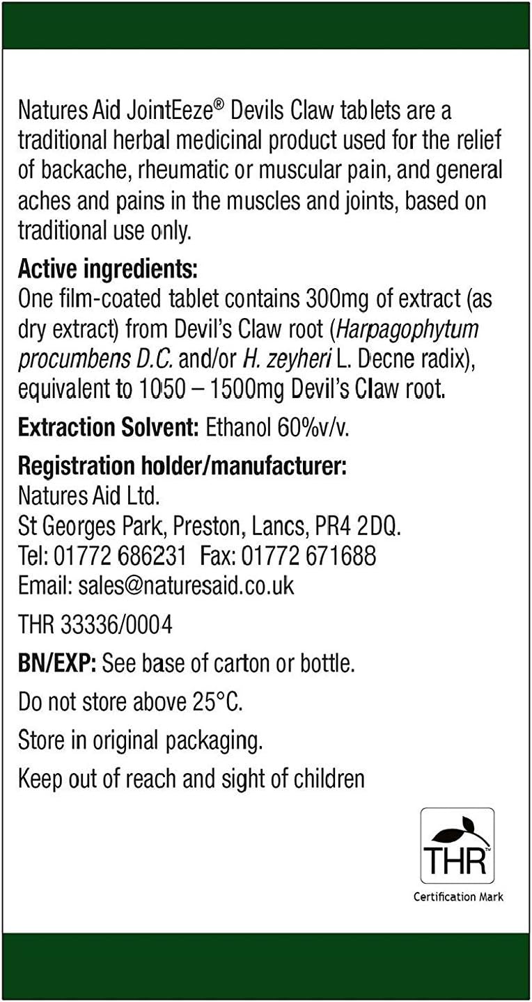 Natures Aid JointEeze 300mg (Equivalent 1050-1500mg of Devils Claw Root ...