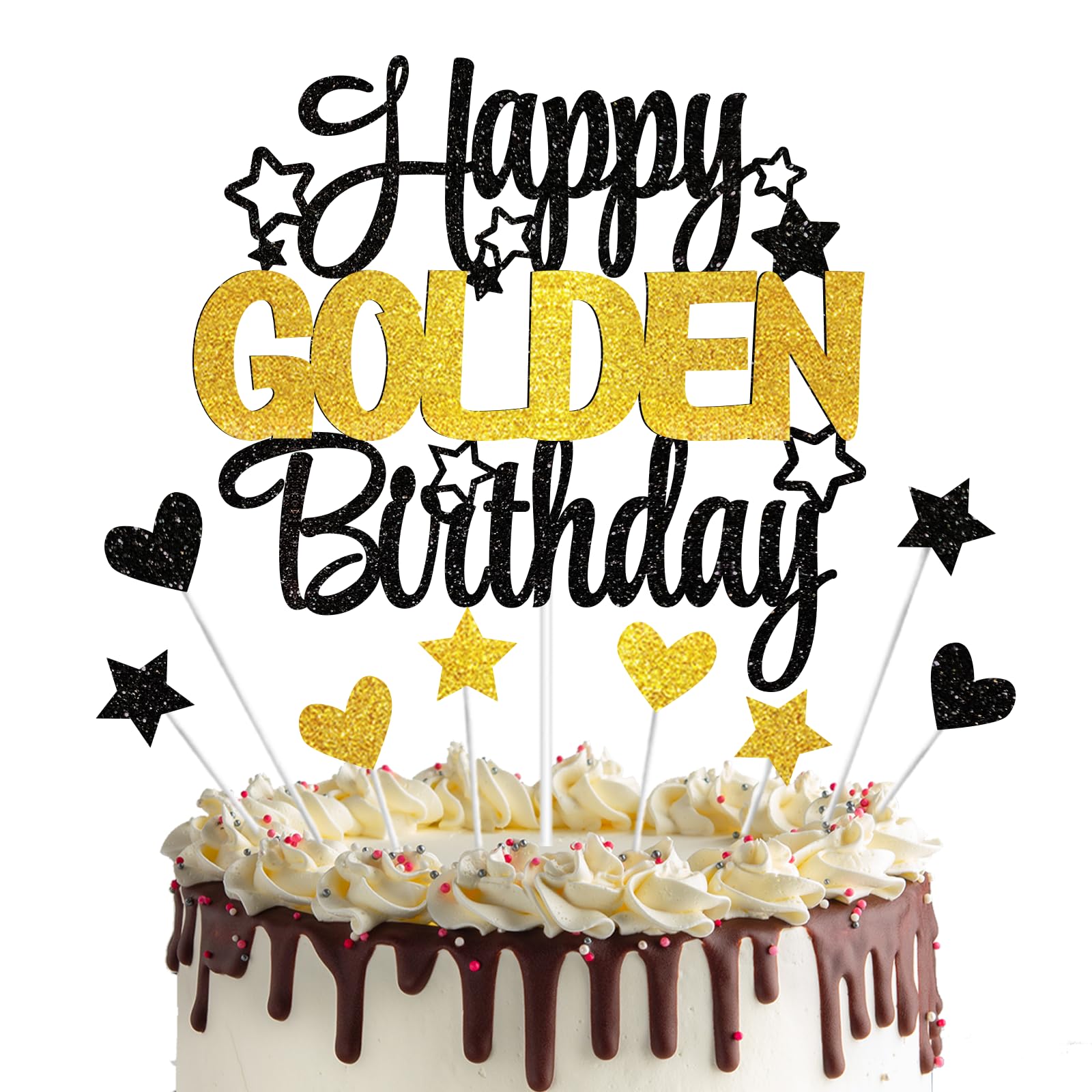 9pcs Happy Golden Birthday Cake Topper - Golden Birthday Party ...