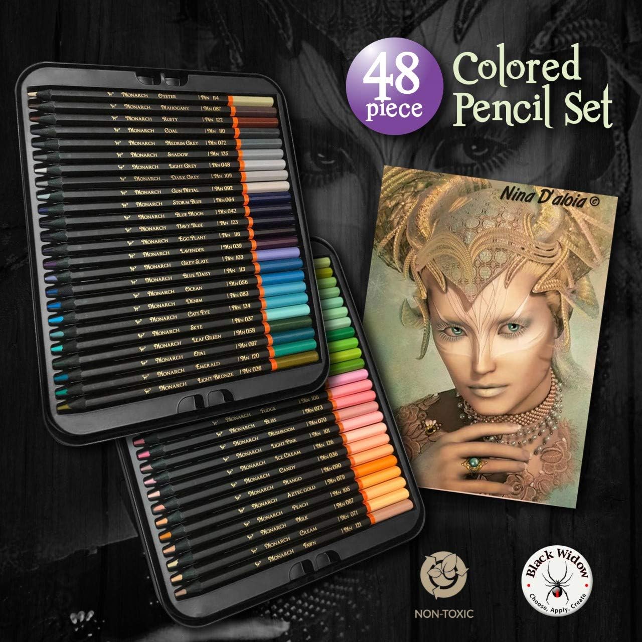 Monarch Premium Grade Black Widow Coloured Pencils – 48 Colouring ...