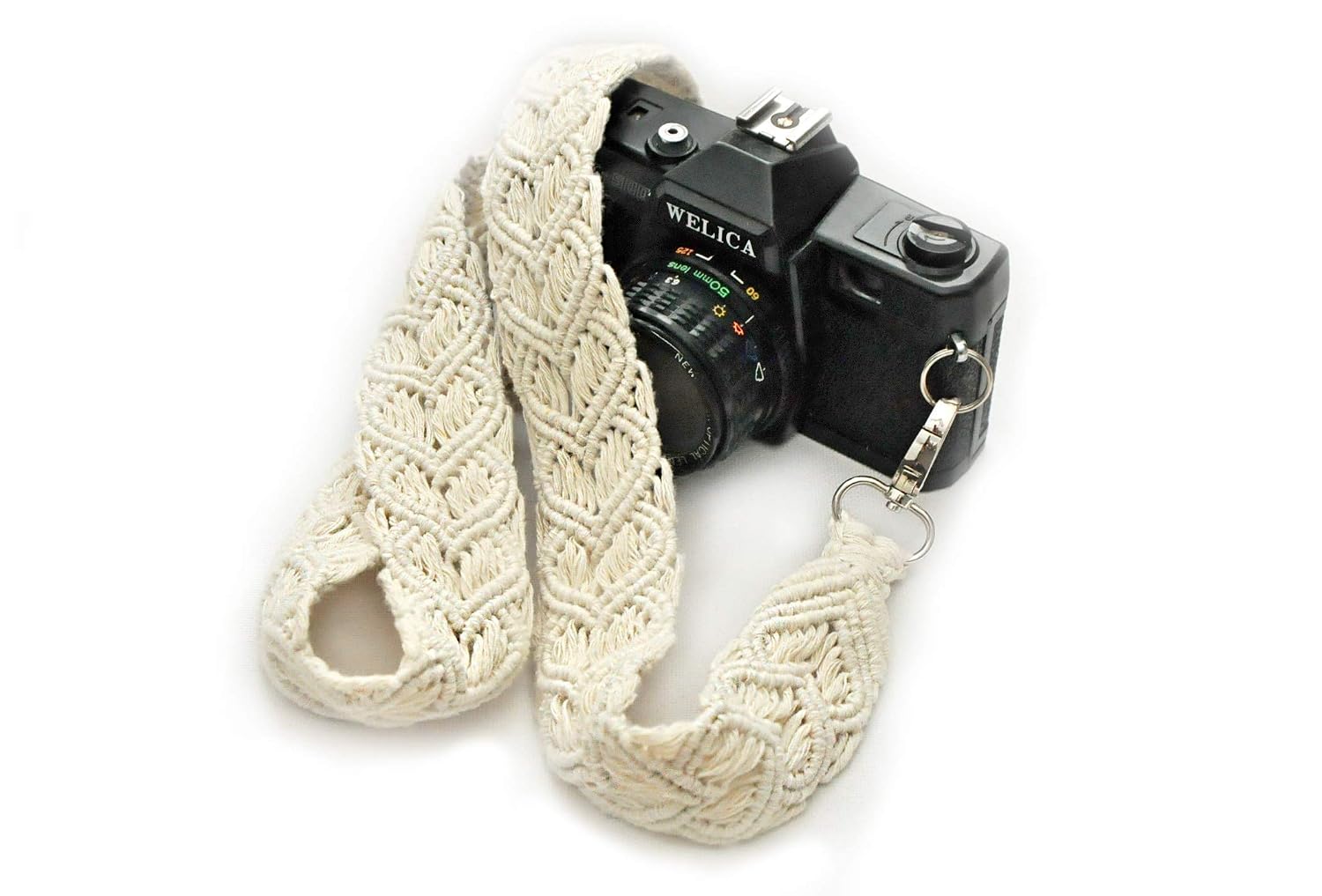 Amazon.com: Macrame off white camera strap Woven natural cotton cord ...