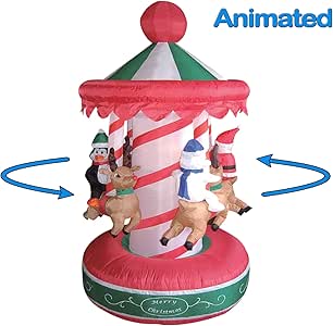 Amazon.com : 6.5 Foot Animated Christmas Inflatable Rotating Carousel ...