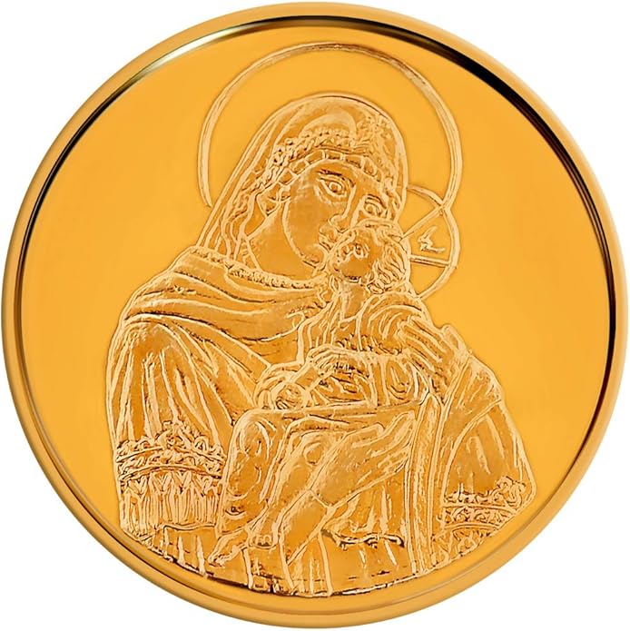 Religious Gift Virgin Mary 24ct Yellow Gold Pocket Token Coin Medal 0. ...