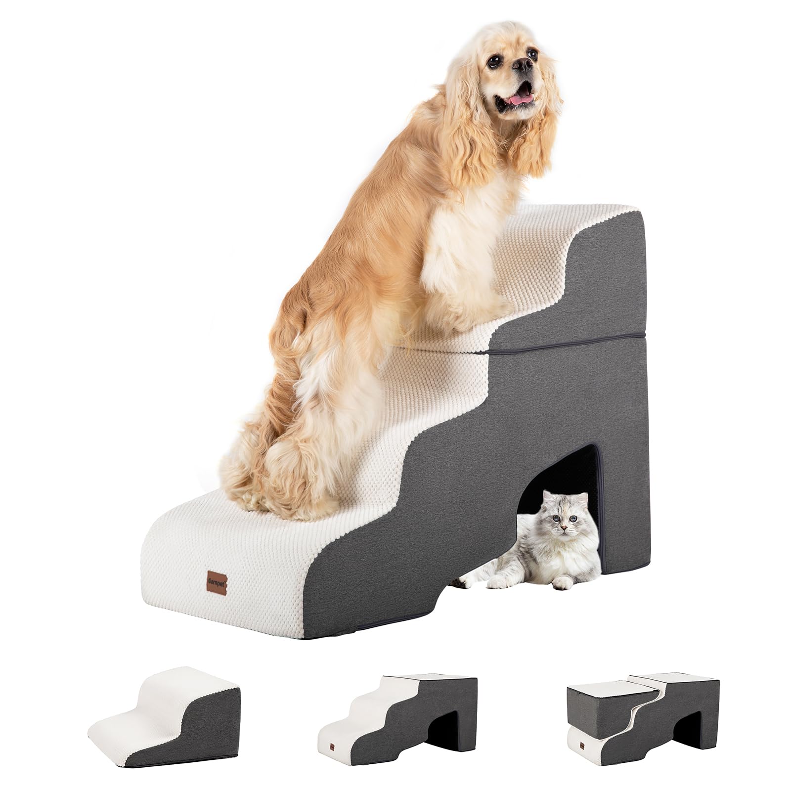 Garnpet Dog Stairs for High Beds with Tunnel, 4-Step Dog Steps for ...