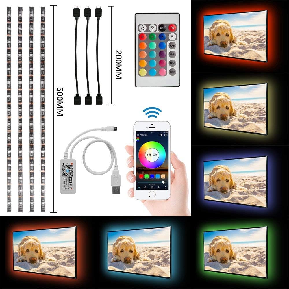 4x50cm WiFi LED Strip Light USB Powered, 6.56ft Waterproof 5050 RGB TV ...