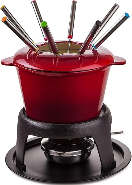 Andrew James Fondue Set for Cheese or Chocolate | 1300ml Red Enamelled ...